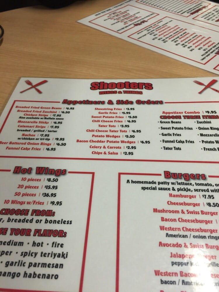 Menu at Shooters Wings & Things pub & bar, Manteca, W Yosemite Ave