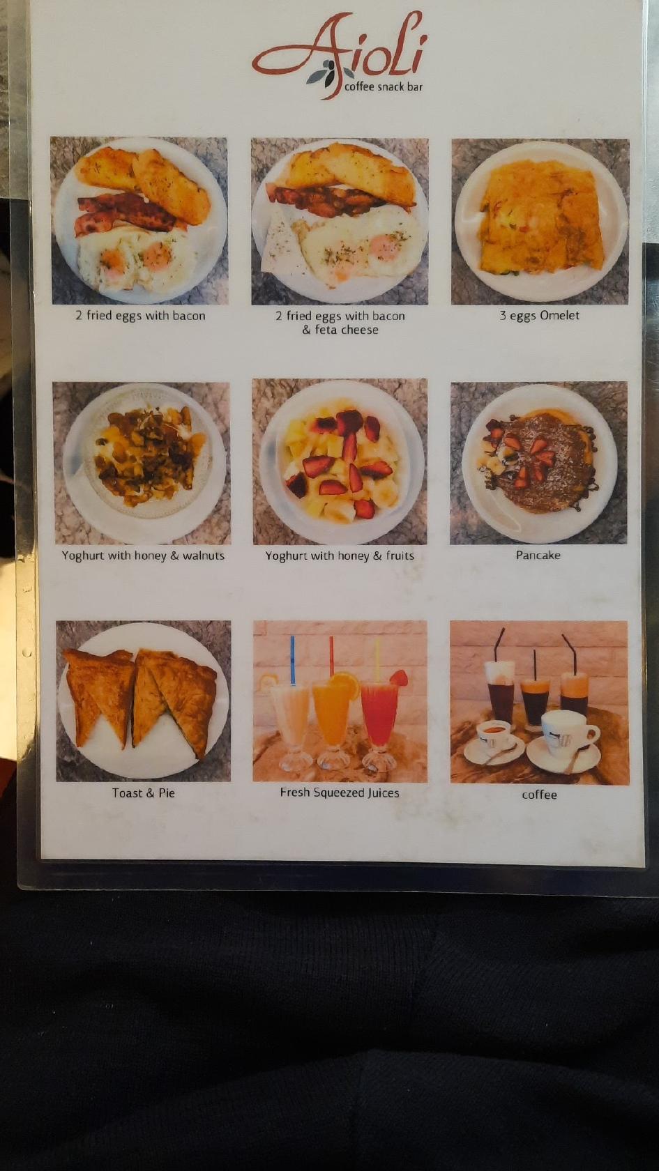 Menu at Aioli, Athens