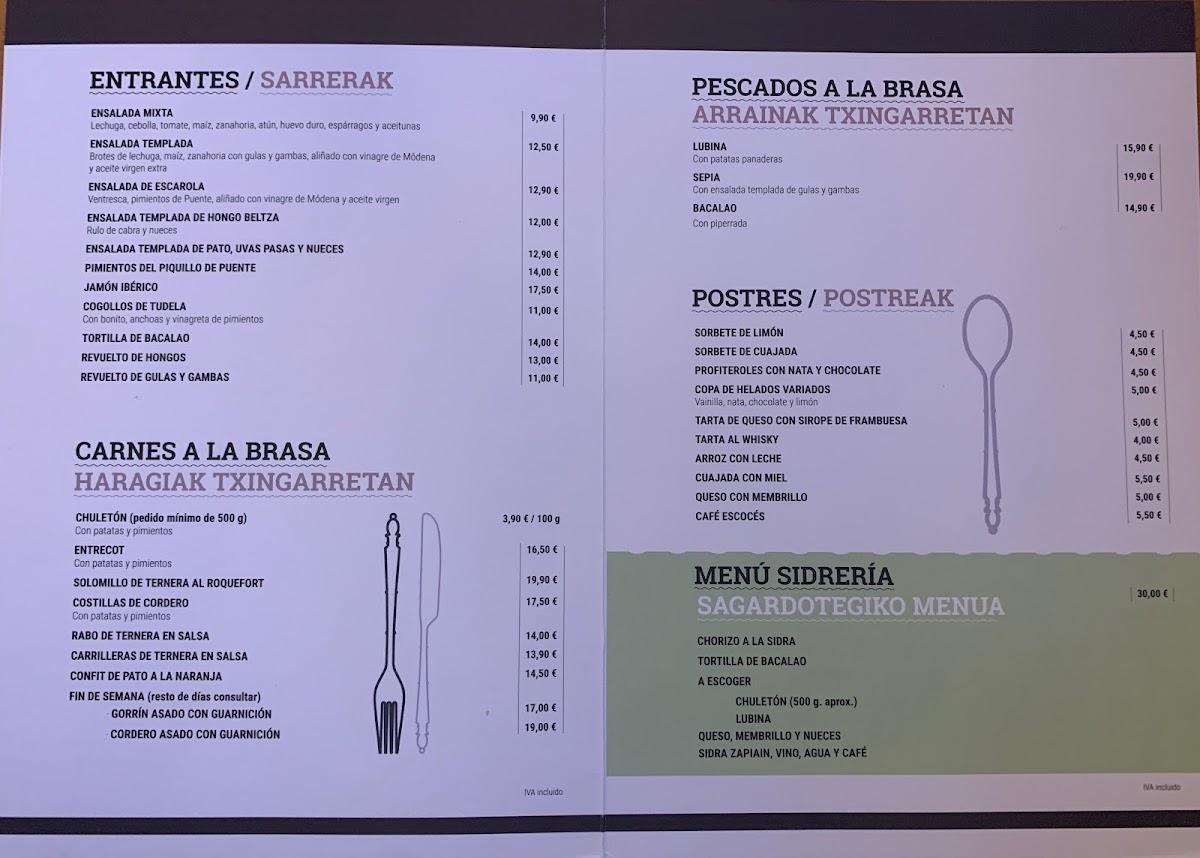 Carta del pub y bar Asador Zubi XXI, Puente la Reina