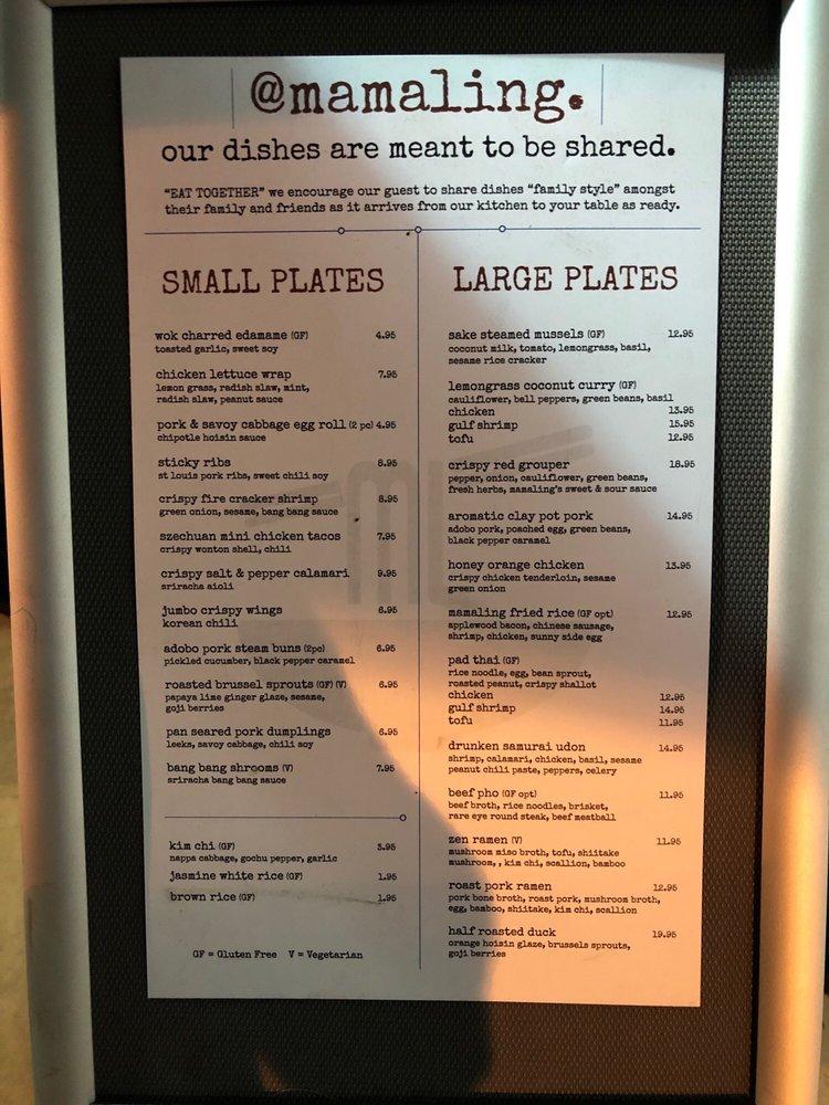 Menu at Mamaling Asian Street Food restaurant, Palm Coast