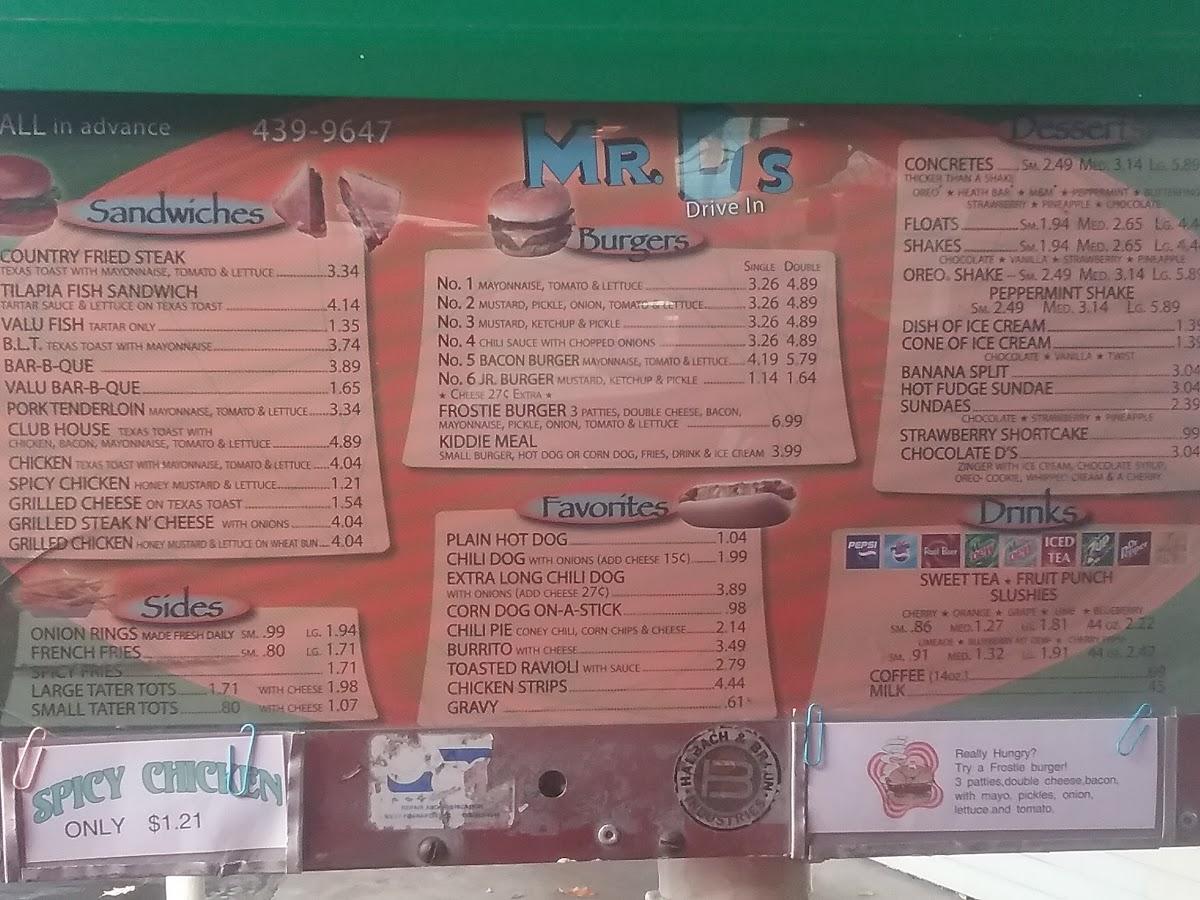 Menu at Mr D's restaurant, Benton