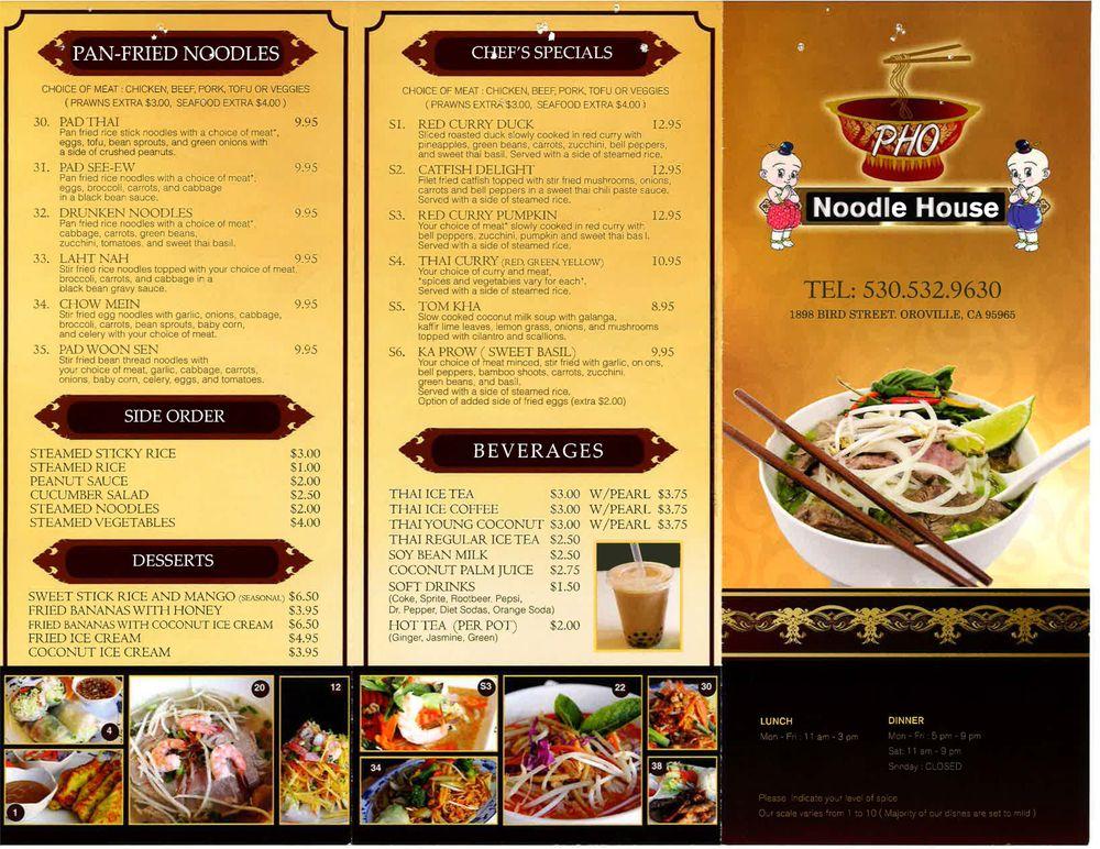 Menu at Pho Noodle House restaurant, Oroville