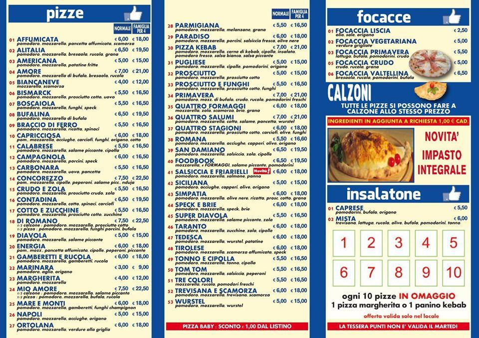 Menu da Pizzeria Foodbook, Concorezzo