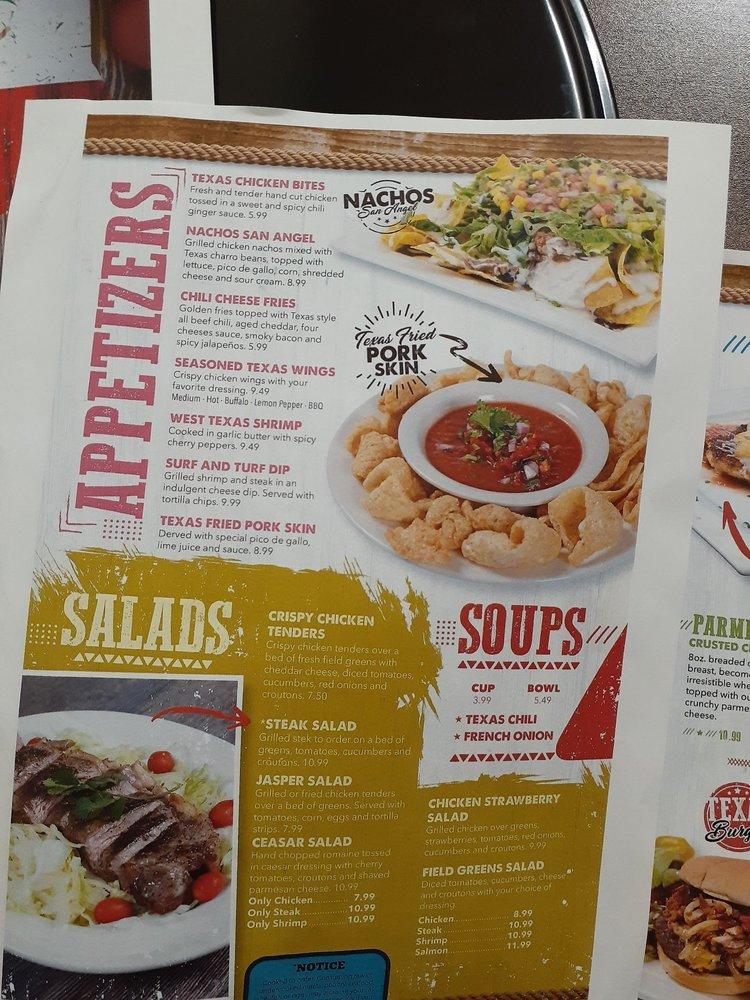 Menu at Texas Grill steakhouse, Jasper