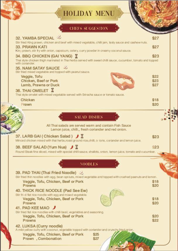 Menu at Thai Payu Restaurant, Yamba