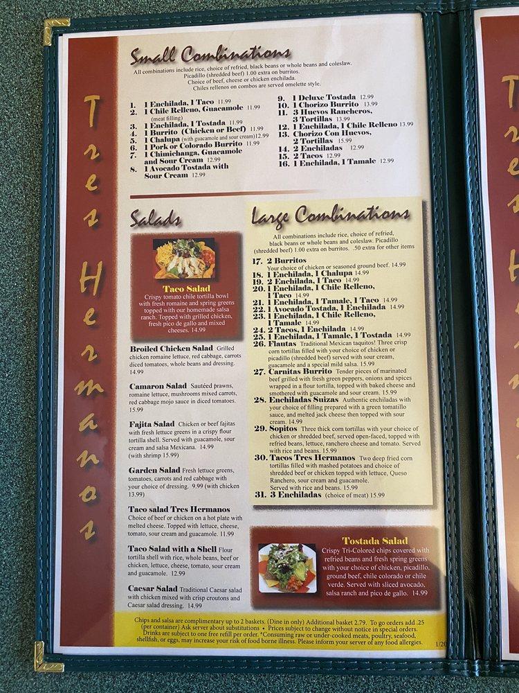 Menu at Tres Hermanos restaurant, Marysville