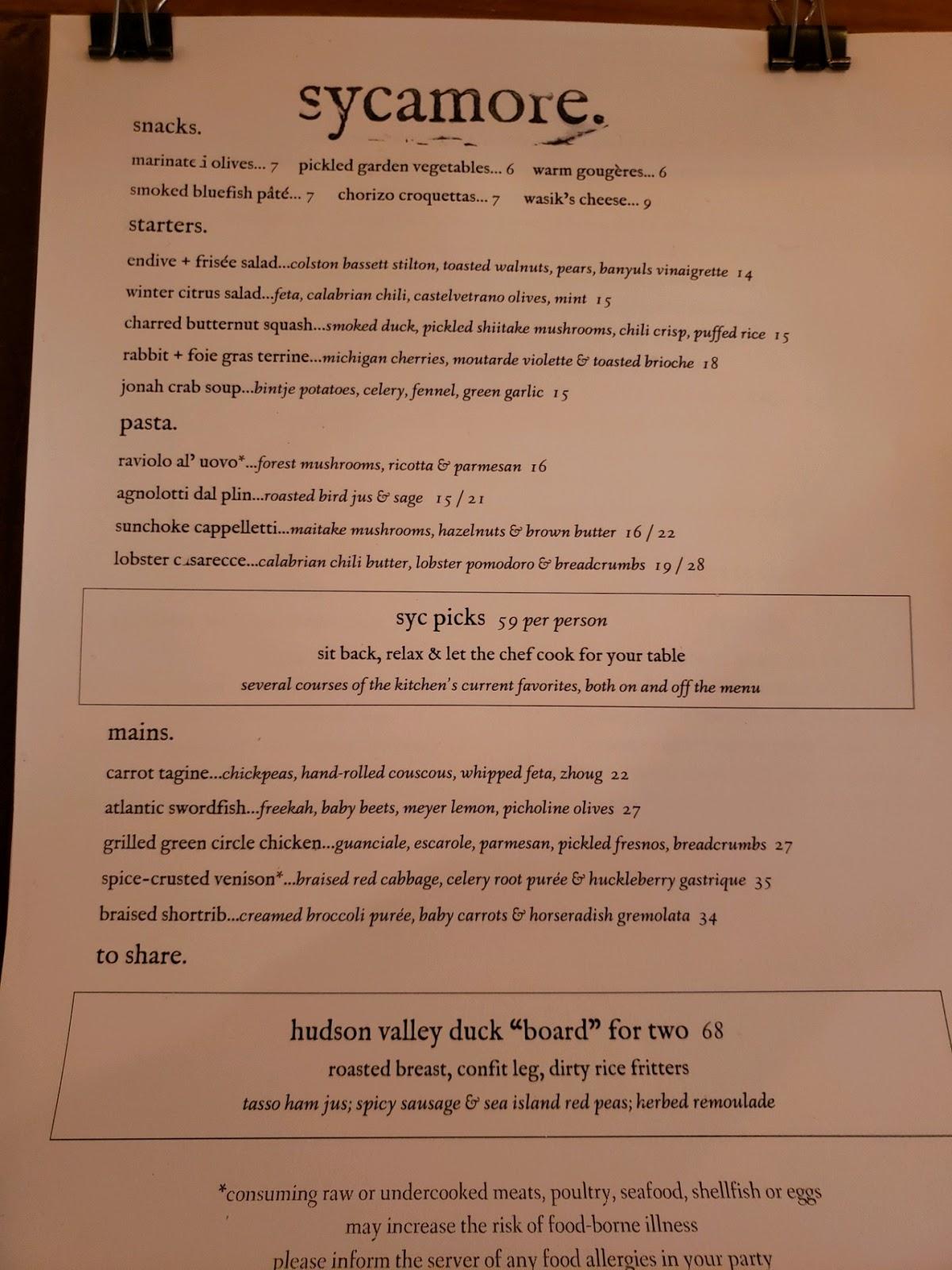 Menu at sycamore. pub & bar, Newton