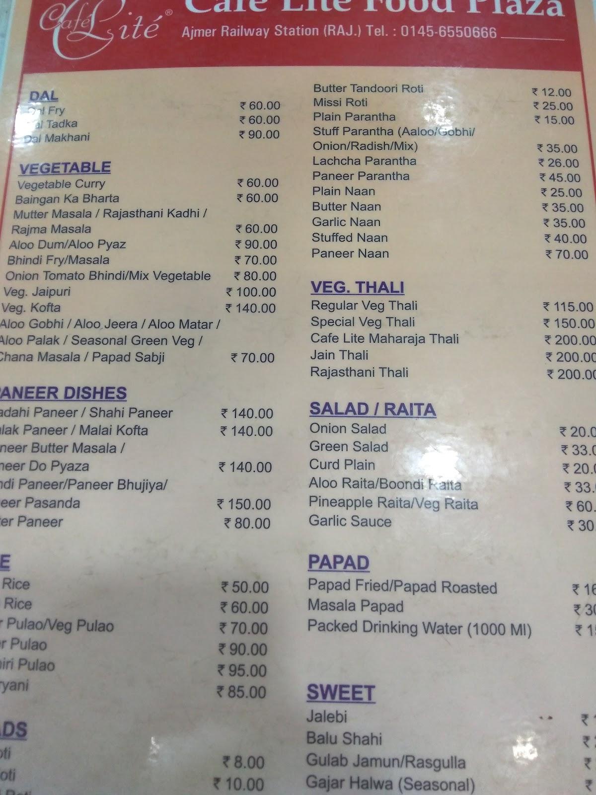 Menu at Cafe Lite Food Plaza, Ajmer