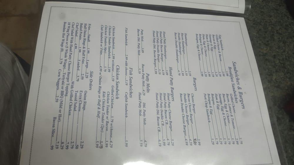 Menu at Evelyn's Diner, Bonneau, Black Oak Rd