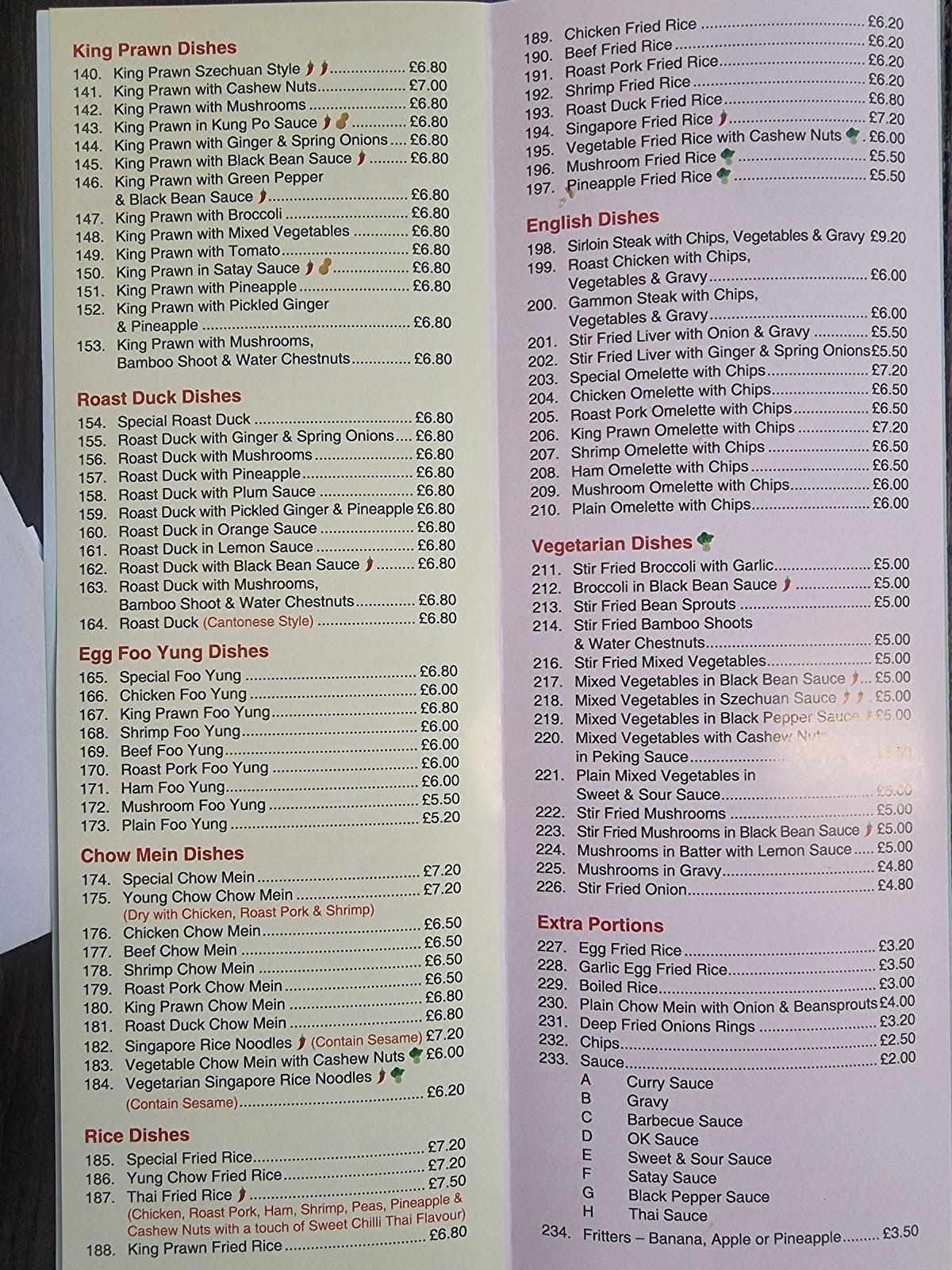 Menu at Fui Sing Chinese Take Away fast food, Pocklington