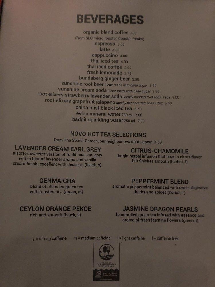 Menu at Novo pub & bar, San Luis Obispo