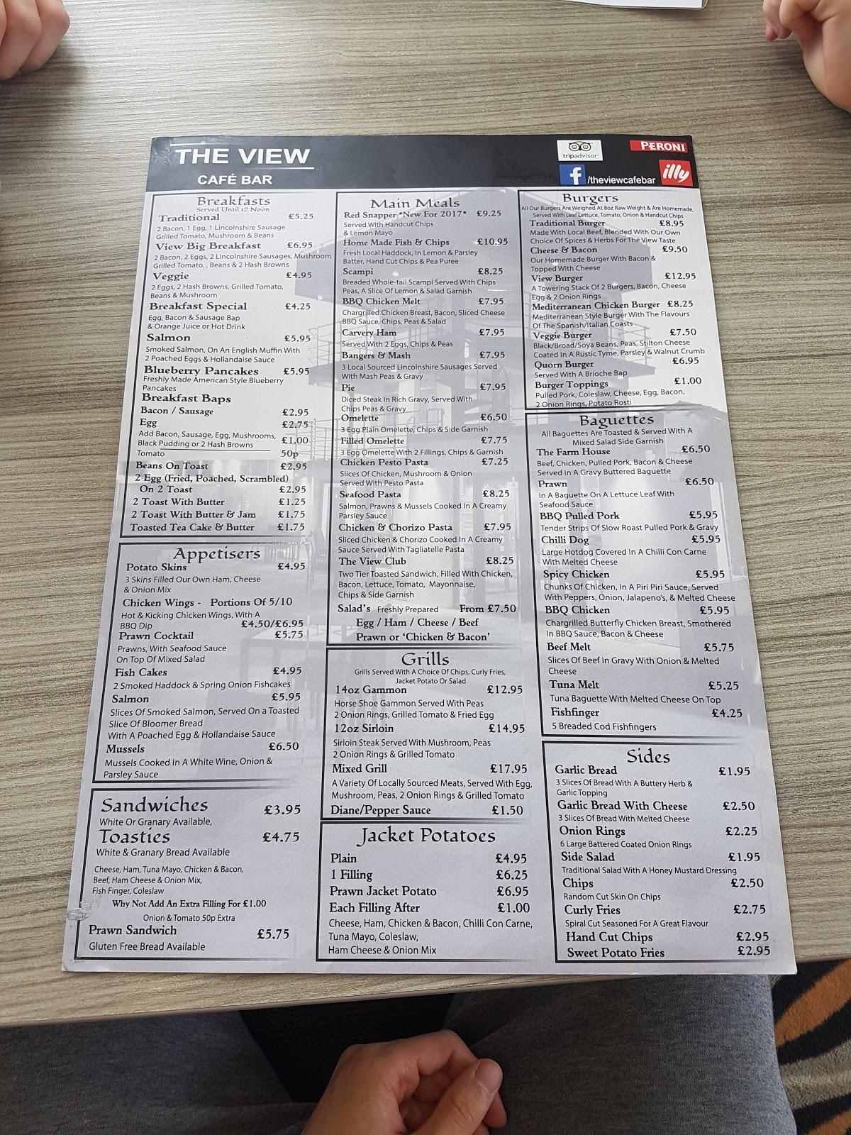Menu at The View Cafe Bar, Skegness