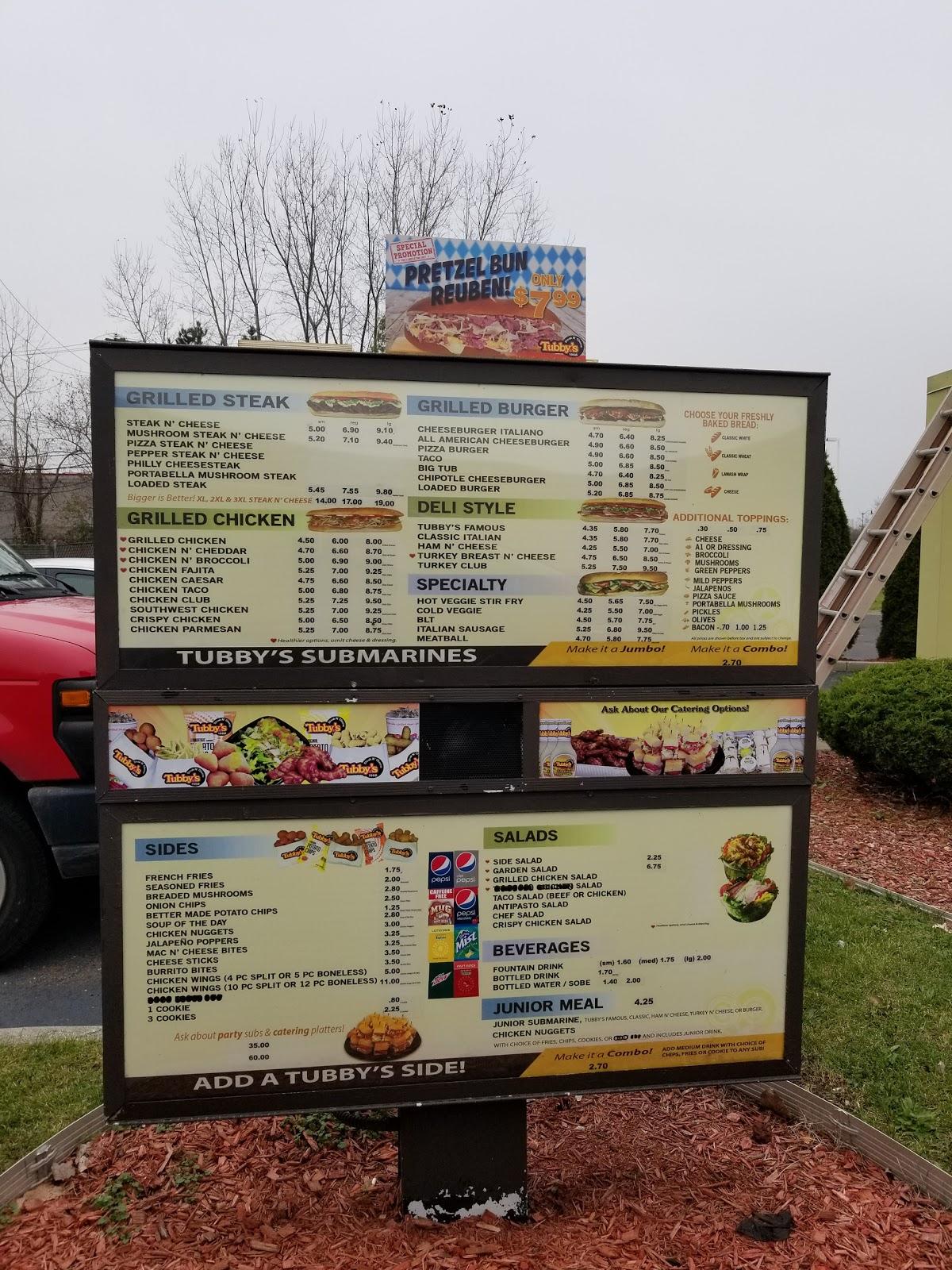 Menu at Tubby's Sub Shop restaurant, Taylor, Telegraph Rd