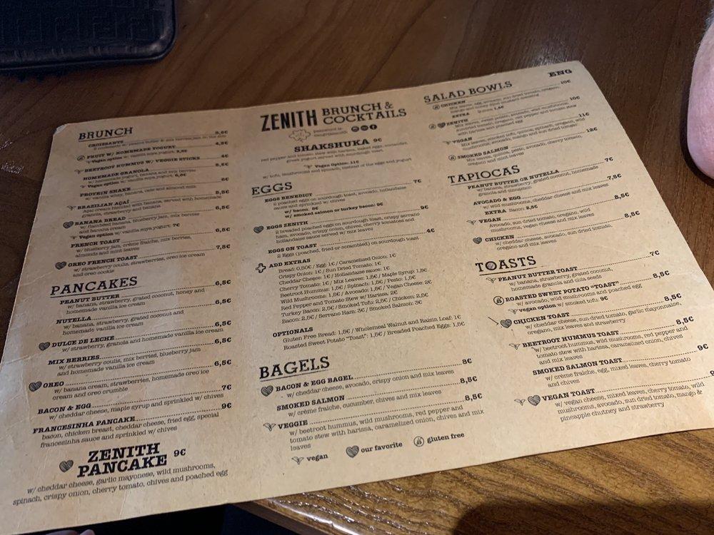 Menu em Zenith - Brunch & Cocktails pub & Bar, Lisboa
