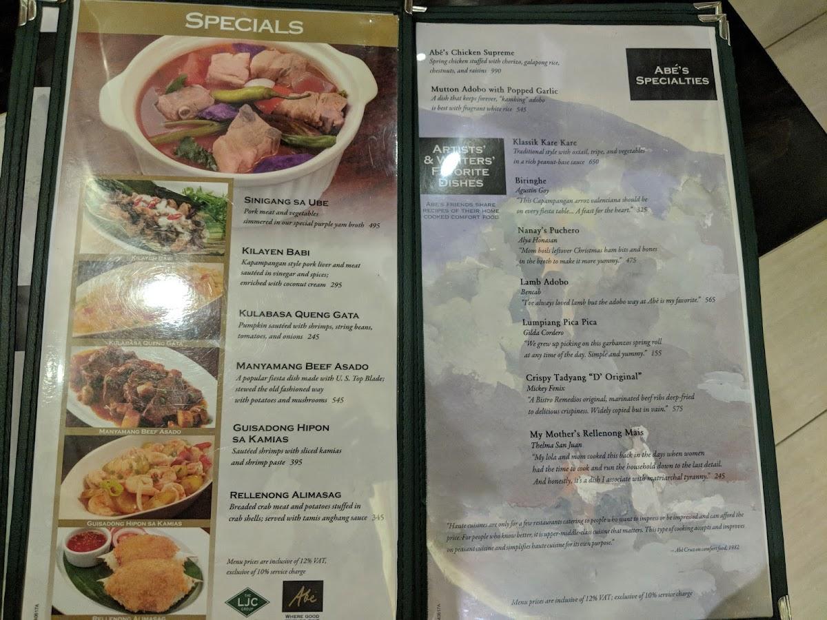 Menu at Abe restaurant, Taguig, 11th Ave