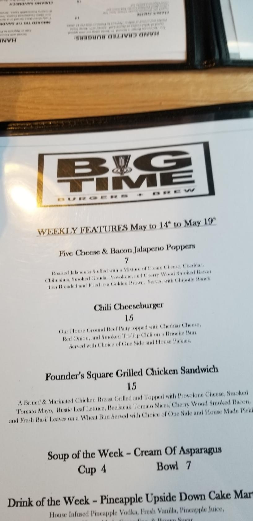 Menu at Big Time Burgers + Brew desserts, Portage