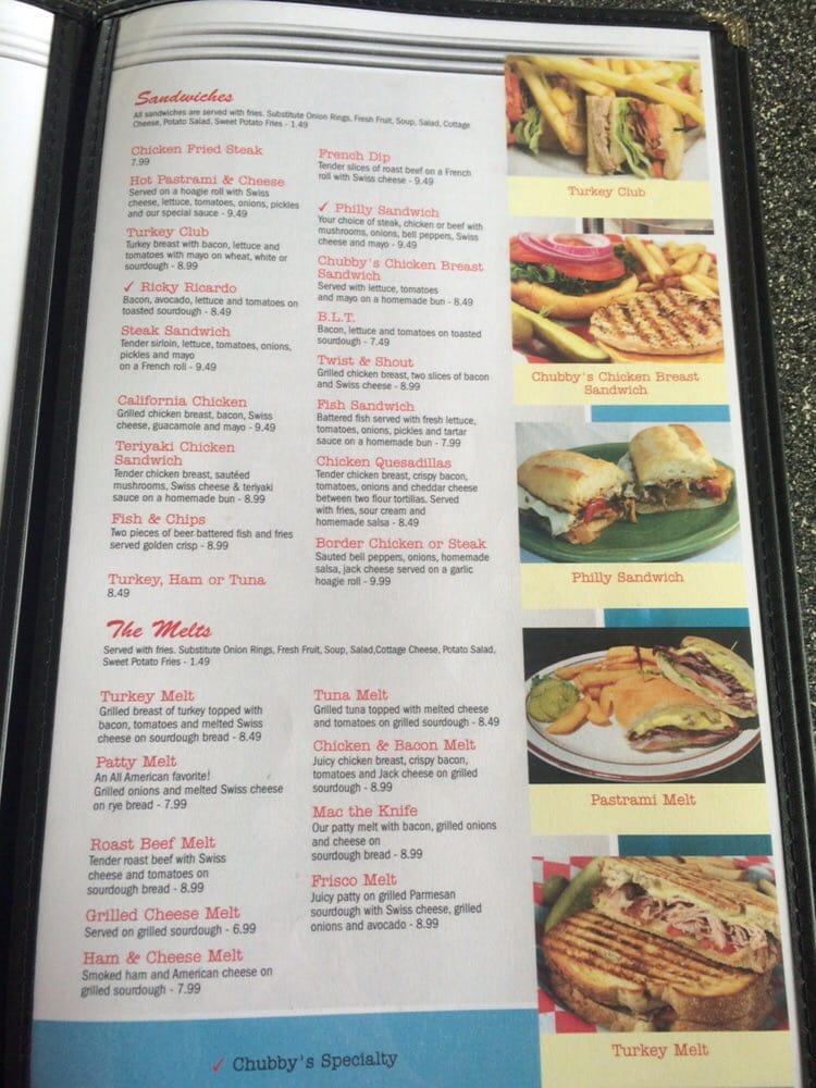 Menu at Chubby's Diner restaurant, Fresno, E Gettysburg Ave
