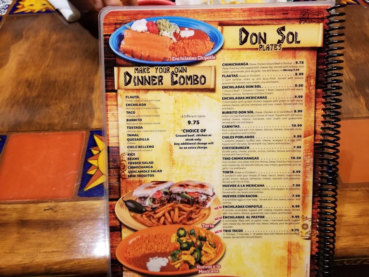 Menu at Don Sol Mexican Grill restaurant, Carbondale, 715 N Giant City Rd