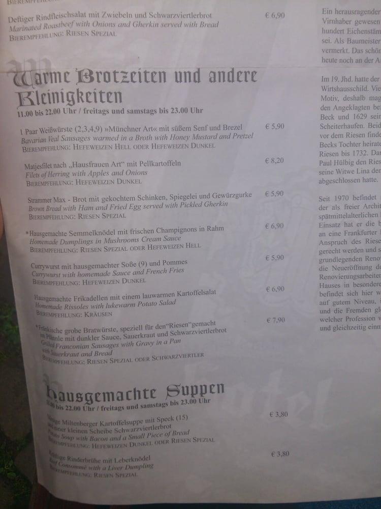 Speisekarte von Gasthaus zum Riesen restaurant, Miltenberg