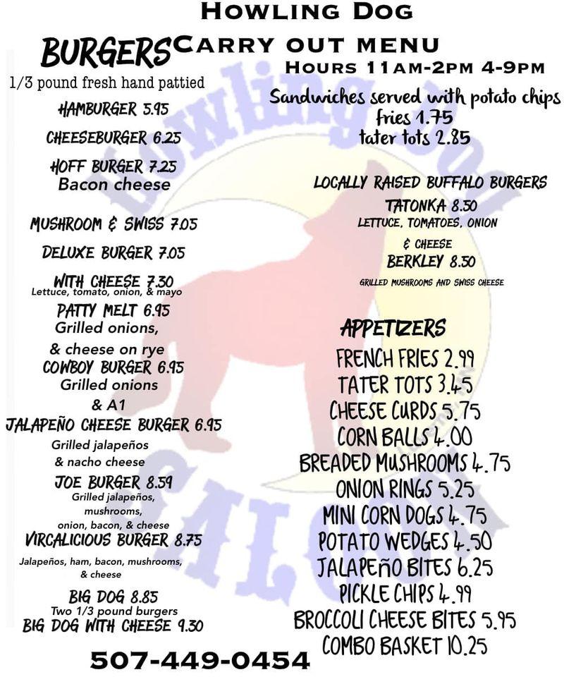 Menu at Howling Dog Saloon pub & bar, Luverne