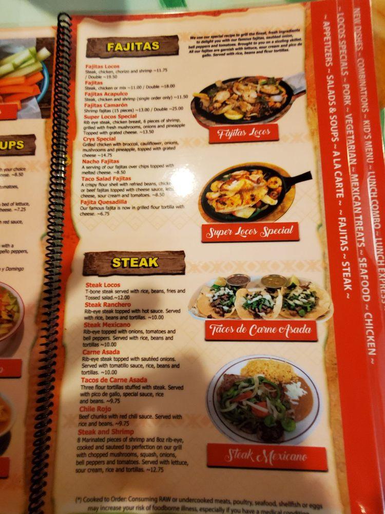 Menu at Los locos restaurant, Kingsport