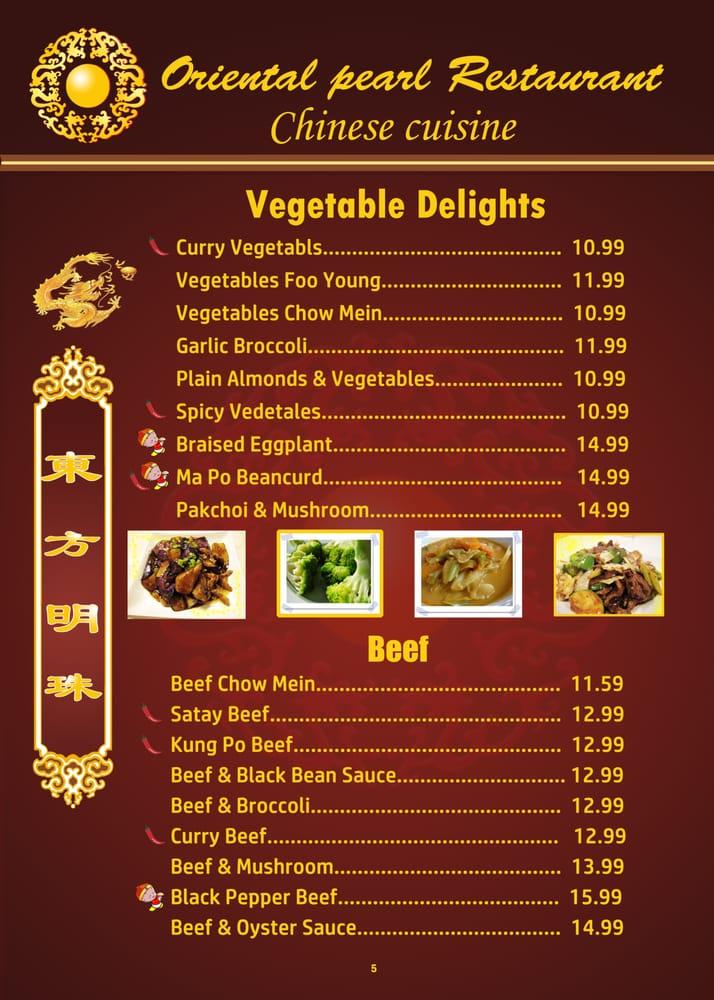 Menu at Oriental Pearl restaurant, Fredericton