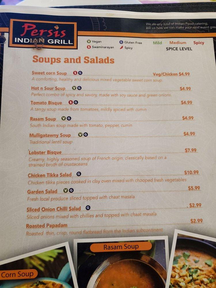 Menu at Persis Indian Grill & Bar, Augusta