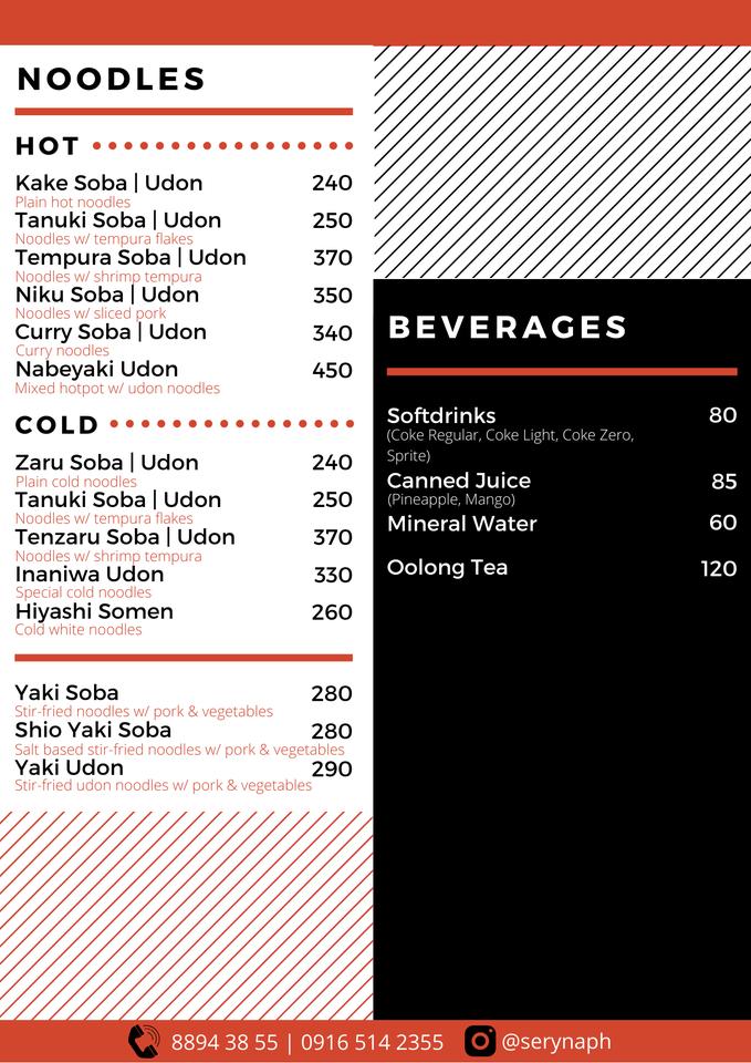 Menu at Seryna Japanese Restaurant, Makati, Chino Roces Ave