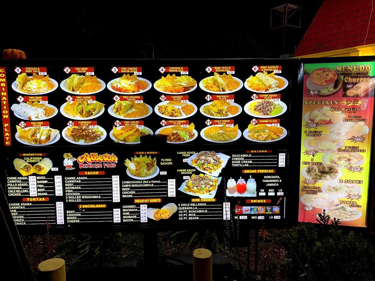 Menu at Alberto's Mexican Food restaurant, Stanton