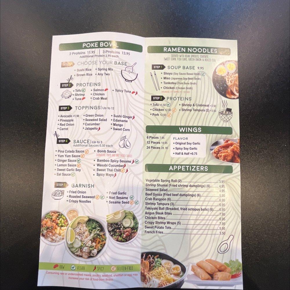 Menu at BAMBOO Poke-Ramen-Tea-Wings restaurant, Leavells