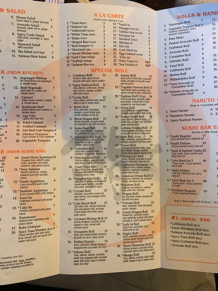 Menu at Lido Sushi Asian Bistro restaurant, Cranbury Township