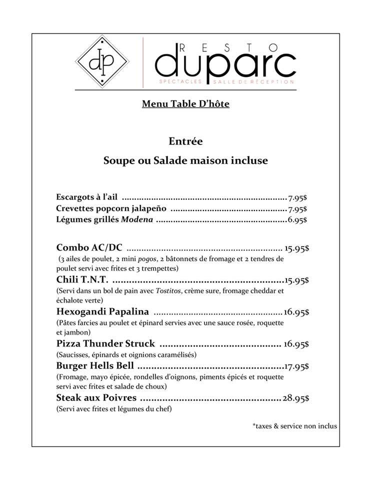 Menu at Plaza du parc restaurant, Longueuil
