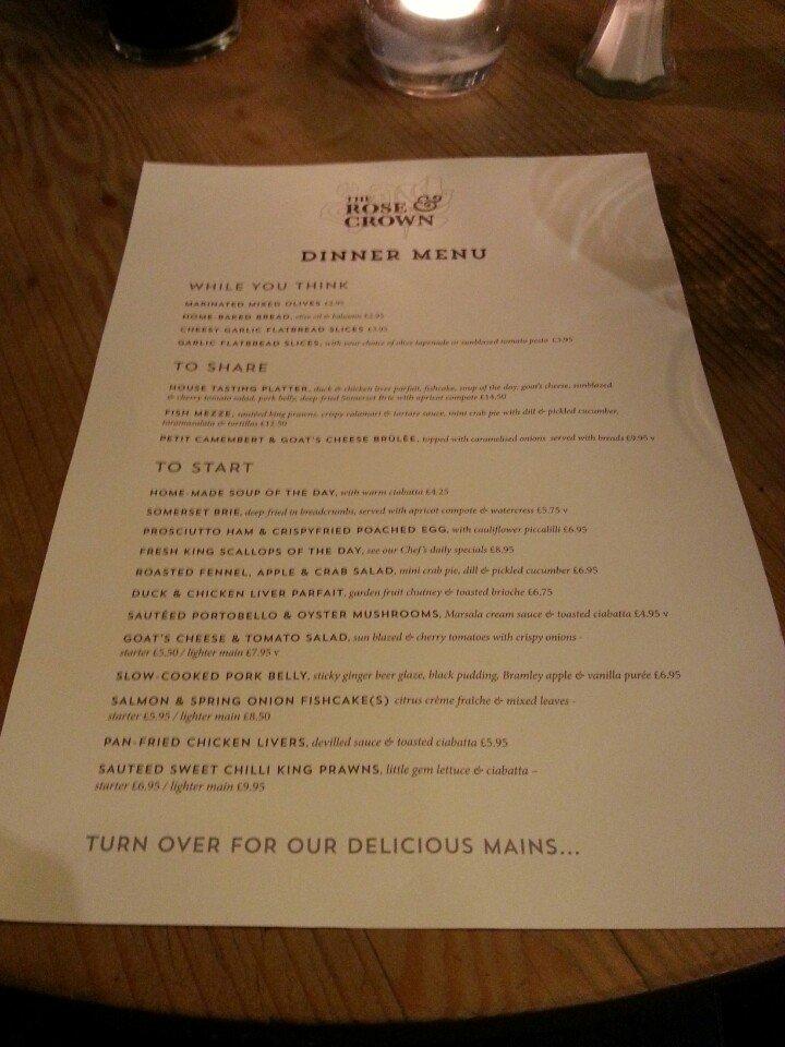 Menu at Rose & Crown Kings Langley pub & bar, Kings Langley, 60 High St