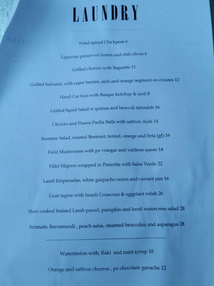 Menu at The Old Laundry Bar & Kitchen, North Perth