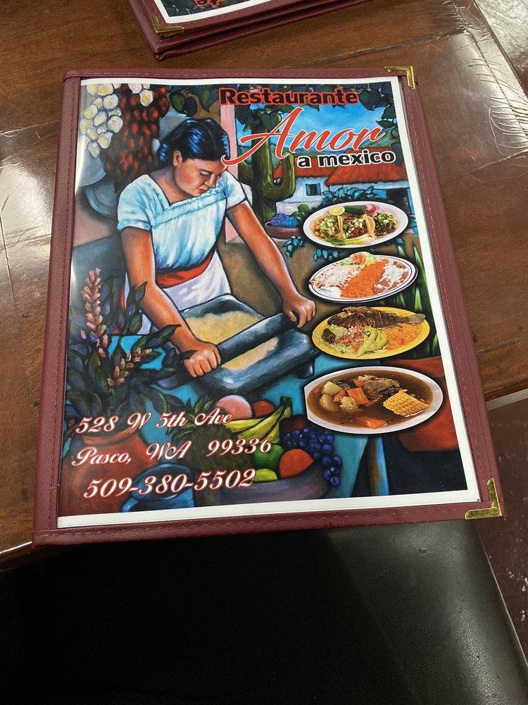 Menu at Amor a Mexico restaurant, Pasco