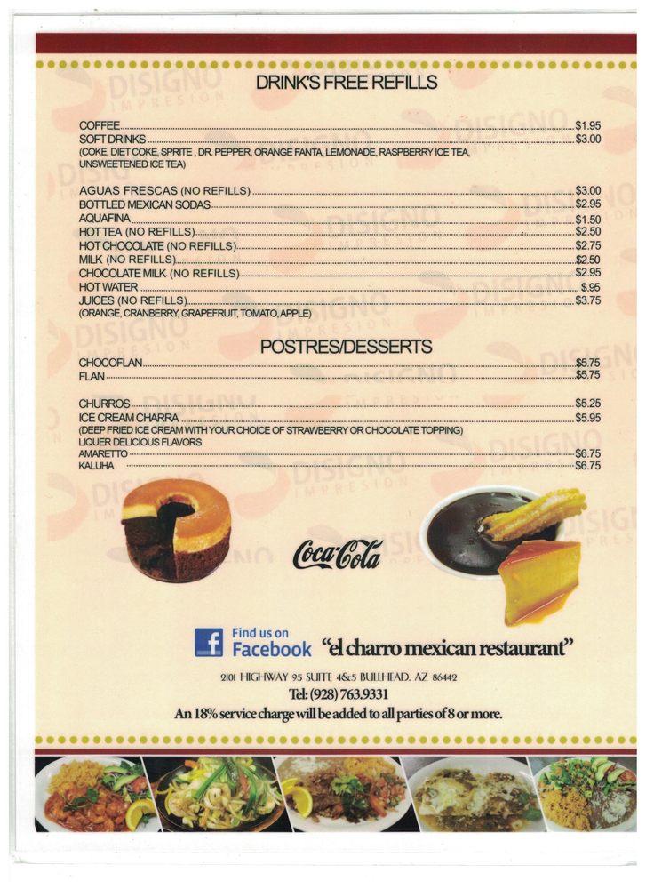 Menu at El Charro Mexican Restaurant, Bullhead City