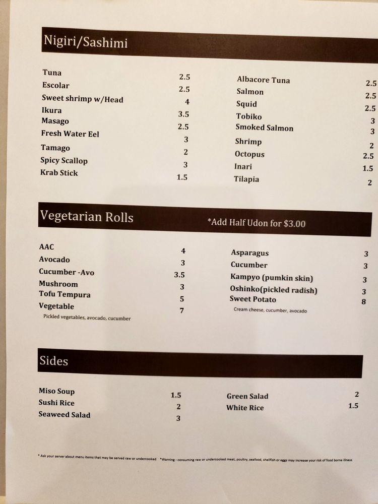 Menu at Hotaru restaurant, Novi