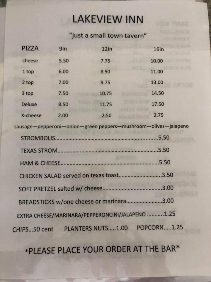 Menu at Lakeview Tavern pub & bar, Chandler