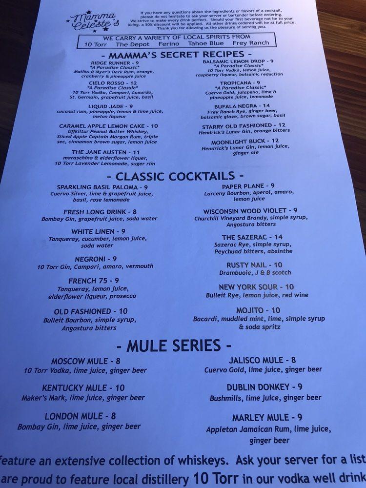 Menu at Mamma Celeste's Gastropub & Pizzeria, Sparks