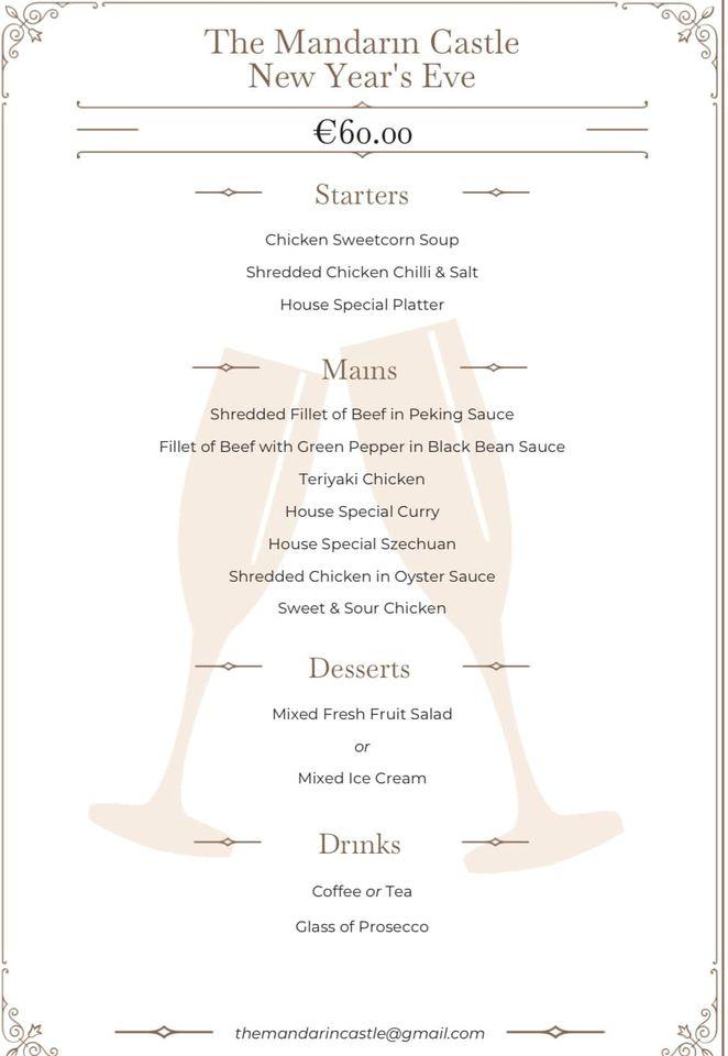 Menu at Mandarin Castle fast food, Dublin