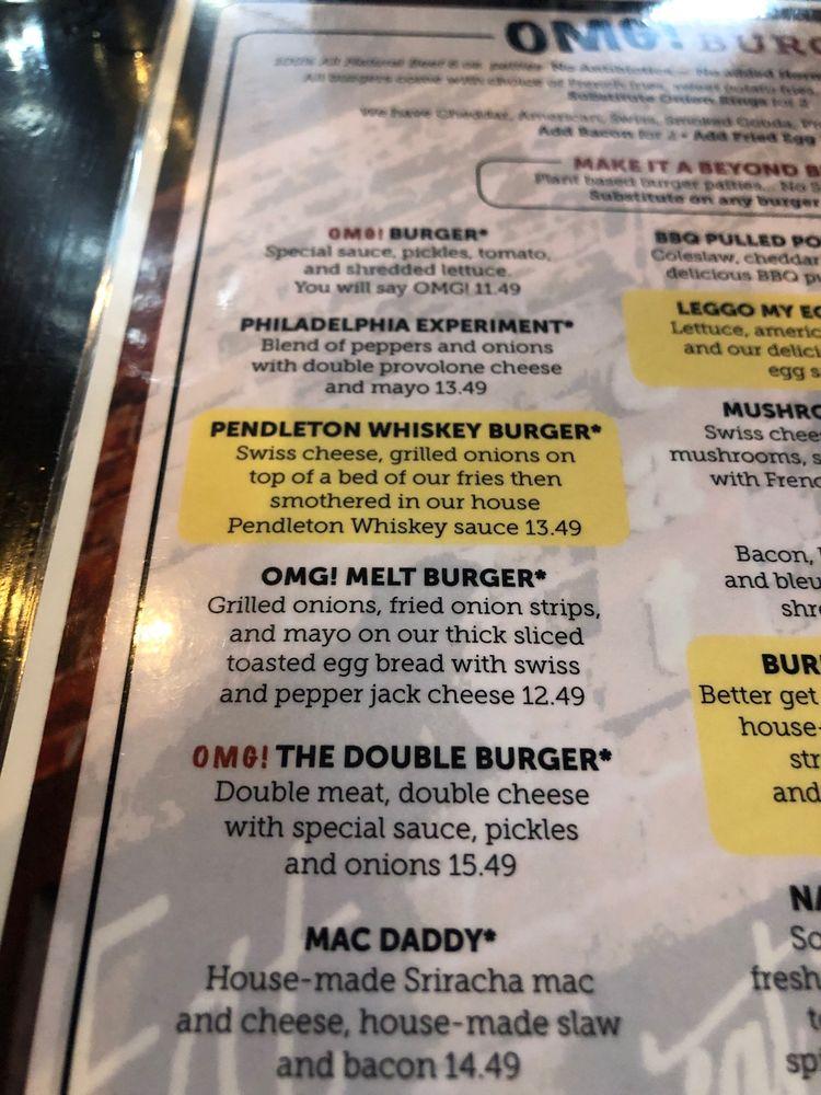 Menu at OMG! Burgers & Brew pub & bar, Pendleton