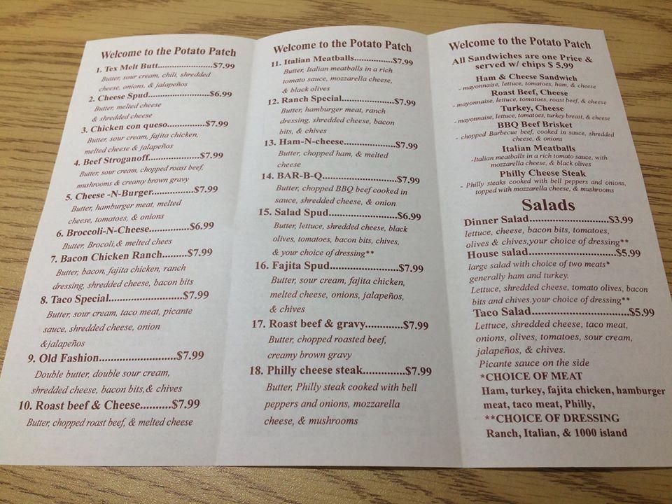 Menu at Potato Patch restaurant, Atlanta