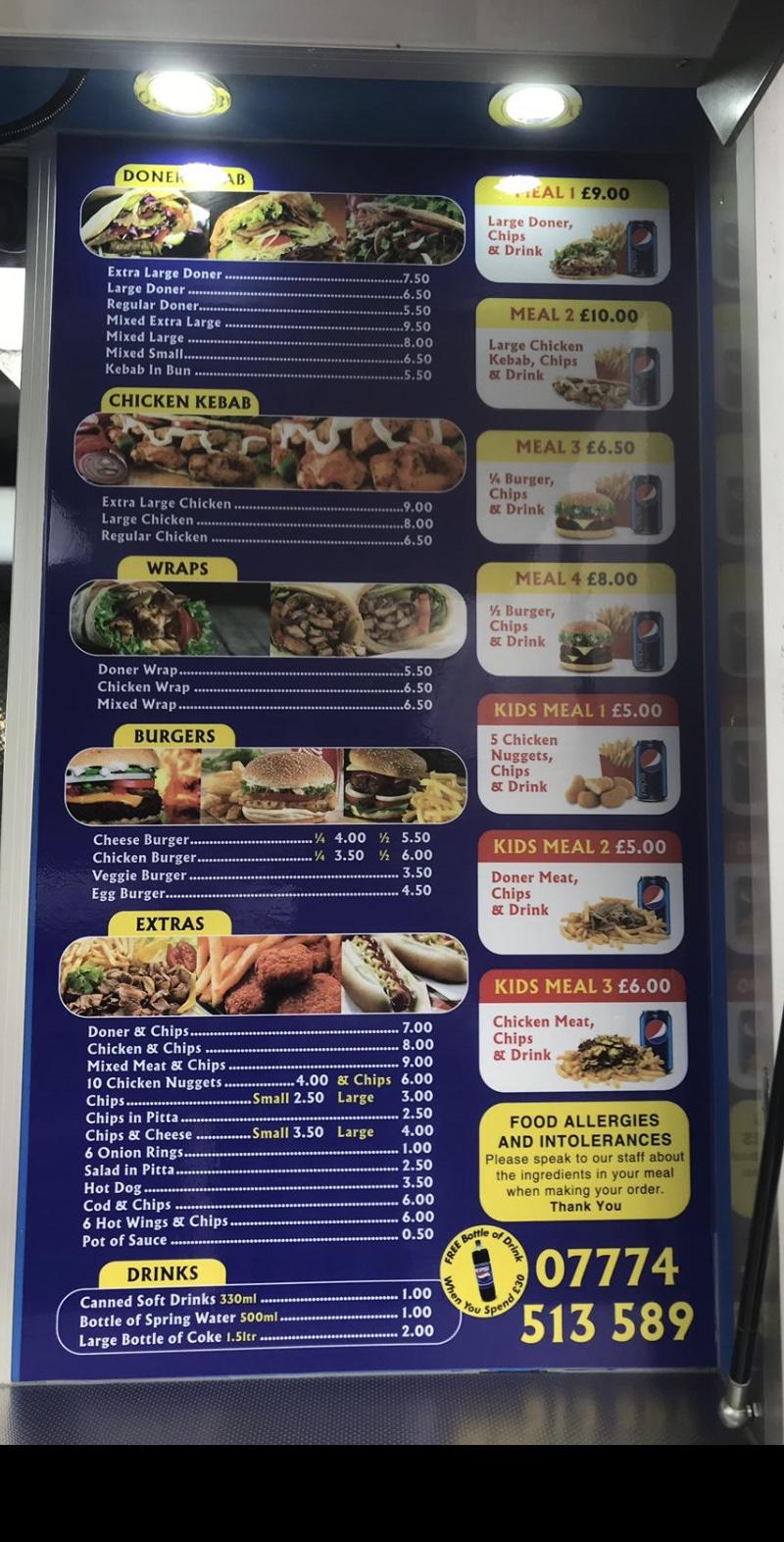 Menu at Shinfield Takeaway, Reading