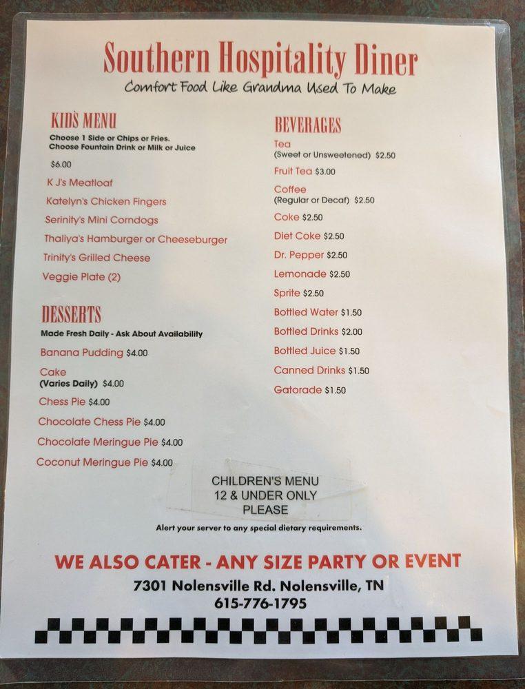 Menu at The Southern Eatery restaurant, Nolensville