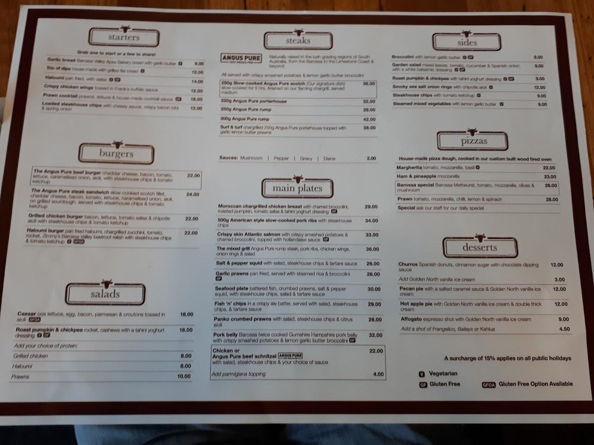 Menu at Angus & Co. Barossa, Tanunda