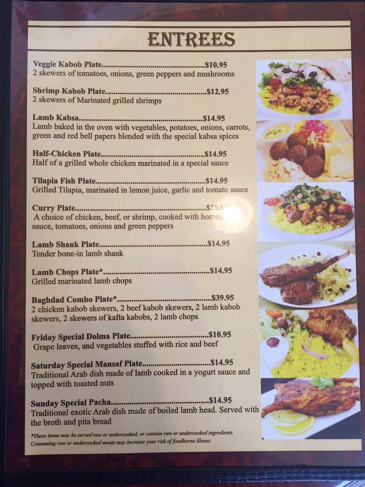 Menu at Baghdad Restaurant, Denver