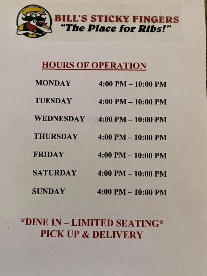 Menu at Bill's Sticky Fingers BBQ, Portage la Prairie