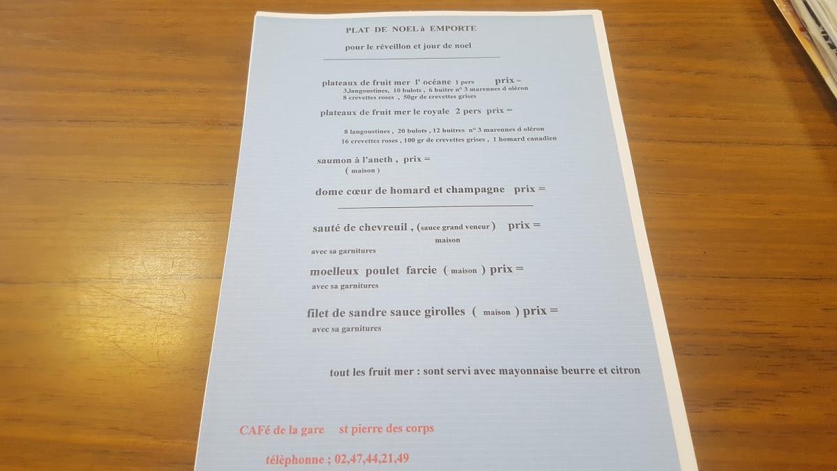 Menu at Cafe de la Gare, Saint-Pierre-des-Corps