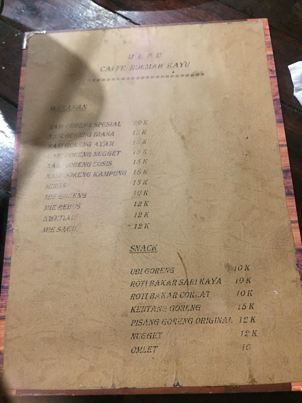 Menu at Coffee roemah kayu cafe, Pekanbaru