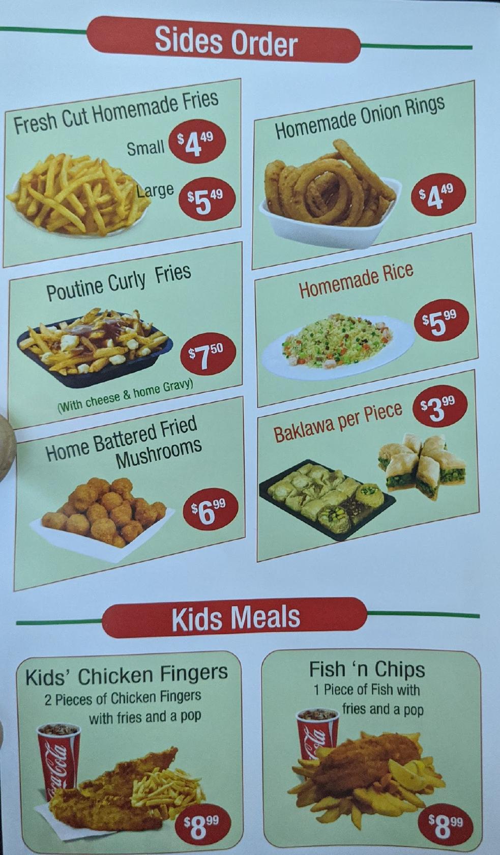 Menu at Dandy's restaurant, London